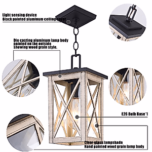 Outdoor Pendant Light Exterior Hanging Lantern Porch Pendant Lights, Light Wood Grain with Glass 1-Light Lamp for for Porch, Patio, Entryway