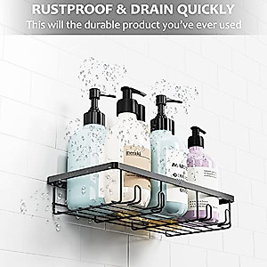 Tivisir Shower Caddy 4-Pack,Bathroom Storage Rack with Hook,Adhesive Shower Organizer ＆Drilling, Shower Organizer with Toothbrush Holder with Soap Rack,Rustproof Stainless Steel Shower Shelf (Black)