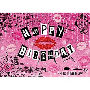 Maijoeyy 7x5ft Mean Girls Party Decoration Burn Book Teen Girls Y2K Happy Birthday Backdrop Rose Pink Glitter Early 2000s Sweet 16th 18th Birthday Backdrops for Party