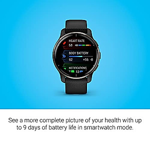 Garmin 010-02496-01 Venu 2 Plus, GPS Smartwatch with Call and Text, Advanced Health Monitoring and Fitness Features, Slate with Black Band