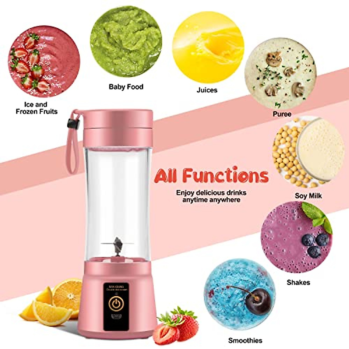 SERENITY HAIR SOLUTIONS Portable Blenders | Personal Blender for Shakes and Smoothies, Personal Size Blenders with Rechargeable USB, 380Ml Traveling Fruit Veggie Juicer Cup with 6 Blades, Great for Outdoors and Travel Batteries Not Included