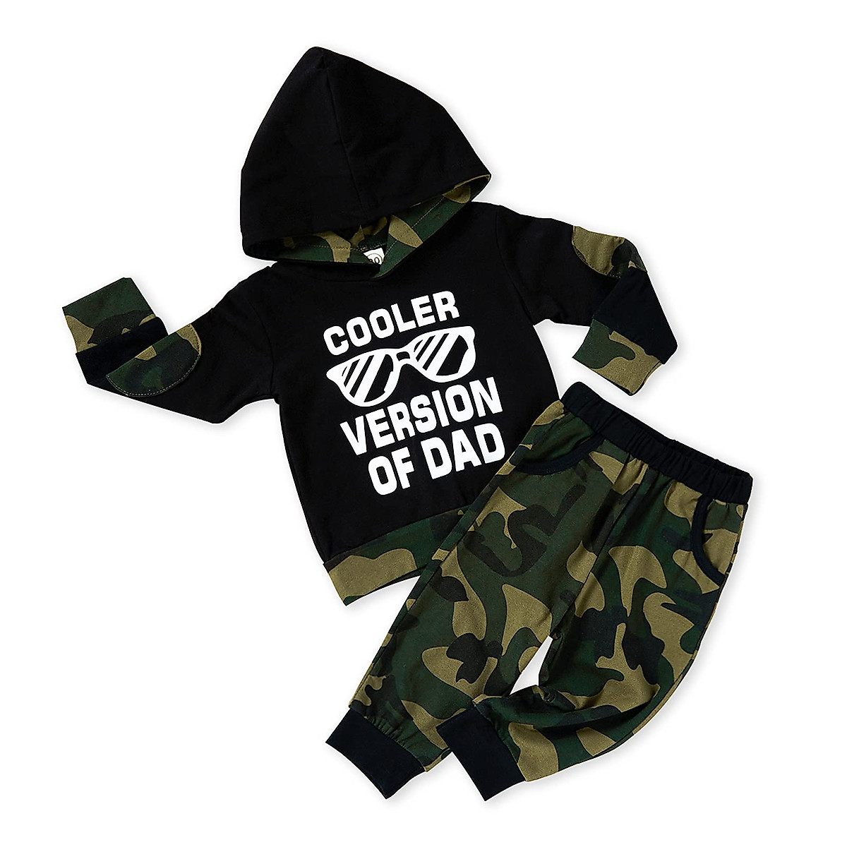 Viworld Baby Boy Pant Outfits Cooler Version of Dad Hoodie Camouflage Pants 2Pcs Casual Clothes(Black,18-24M)