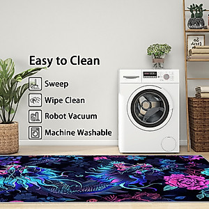 Yoozitrees 5x8 Rug, Japanese Dragon Rug, Chinese Dragon Floral Fantasy Rugs for Living Room Bedroom, Neon Tattoo Carpet, Washable & Non Slip Large Indoor Area Rug, Japanese Dragon Home Decor & Gifts