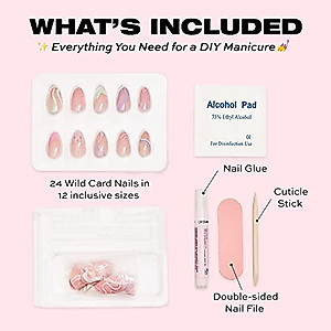 Glamnetic Press On Nails - Wild Card | Opaque UV Finish Short Pointed Almond Shape, Reusable Pastel Nails in 12 Sizes - 24 Nail Kit with Glue