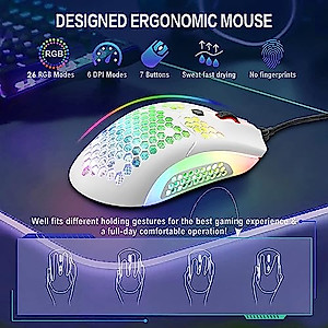 SELORSS ZIYOULANG T60 60% Compact Mechanical Gaming Keyboard RGB Chroma Type C Ergonomic Mini Keyboard UK Layout 12000DPI Gaming Mouse Honeycomb Shell for PC/PS4/PS5/Xbox(Red Switch)