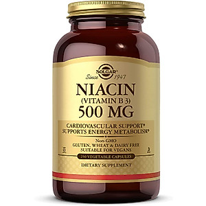 Solgar Niacin (Vitamin B3) 500 mg, 250 Vegetable Capsules - Cardiovascular Support - Energy Metabolism - Non-GMO, Vegan, Gluten Free, Dairy Free, Kosher - 250 Servings