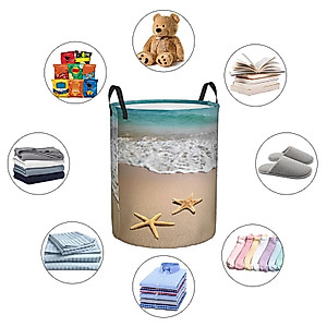 Ocean Sea Waves Tropical Beach Cotton Round Laundry Basket Dirty Clothes Hamper Waterproof Laundry Hamper Toy Cloth Storage Basket For Room Decor