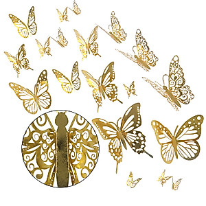 DIYASY Butterfly Wall Décor,36 Pcs Gold 3D Butterfly Stickers Decals for Room,Bedroom,Wedding and Nursery Decoration