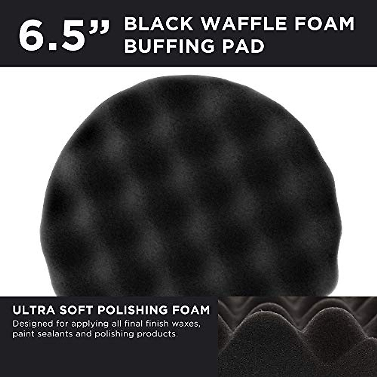 TCP Global 6.5" Black Waffle Final Finishing Grip Foam Polish Pad - DA Hook & Loop