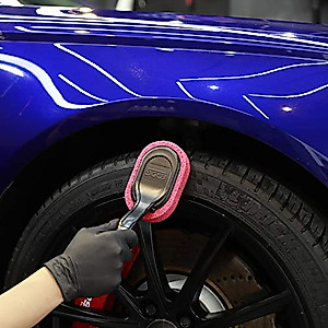 SGCB Pro Tire Shine Applicator Brush, Tire Dressing Applicator Sponge Brush Sandwich-Layer Compound Solution Saving Curved Handle Easy Grip Auto Detailing Brush Boat Wax Foam Applicator