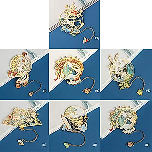 Retro Metal Bookmark, Unique Carved Pendant Charm Book Marker for Book Lovers Metal Pagination Mark Student Gift Book Clip(E)