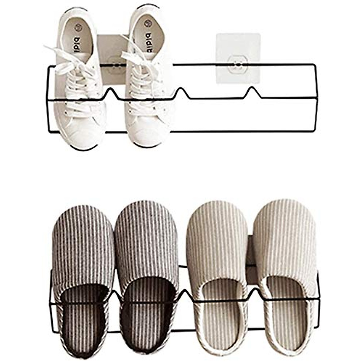 Esdella Shoes Rack Organizer Wall Mounted Storage Shelf Shoe Holder Keeps Shoes Off The Floor (Black, 4 Pack)