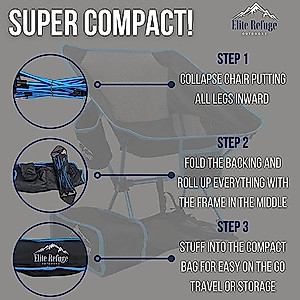 ER EZ - Ultralight Folding Camping Chair, Heavy Duty Portable Compact for Outdoor Camp, Travel, Beach, Picnic, Festival, Hiking, Lightweight Backpacking - Includes Free Sand Net! (Blue)