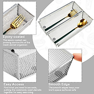12 Set Silverware Drawer Organizer Mesh Utensil Drawer Organizer for Kitchen Cutlery Trays Holder Steel Metal Flatware Storage, 2 Inch High, Silver