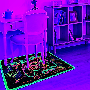 KMkicme Gaming Area Rug for Bedroom Gamer Rug for Boys Room Decor Video Game Printed Carpet Glow in The Blacklight Rug for Playroom Non-Slip Area Rug Kids Girls Gamer Room Casual Mat 23x35 Inch