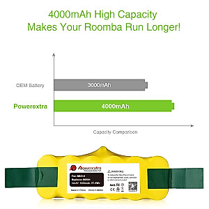 Powerextra 4.0Ah 14.4V Replacement Battery Compatible with Roomba R3 500 600 700 800 900 Series 500 510 531 535 540 550 552 560 570 580 595 620 650 660 700 760 770 780 790 800 870 900