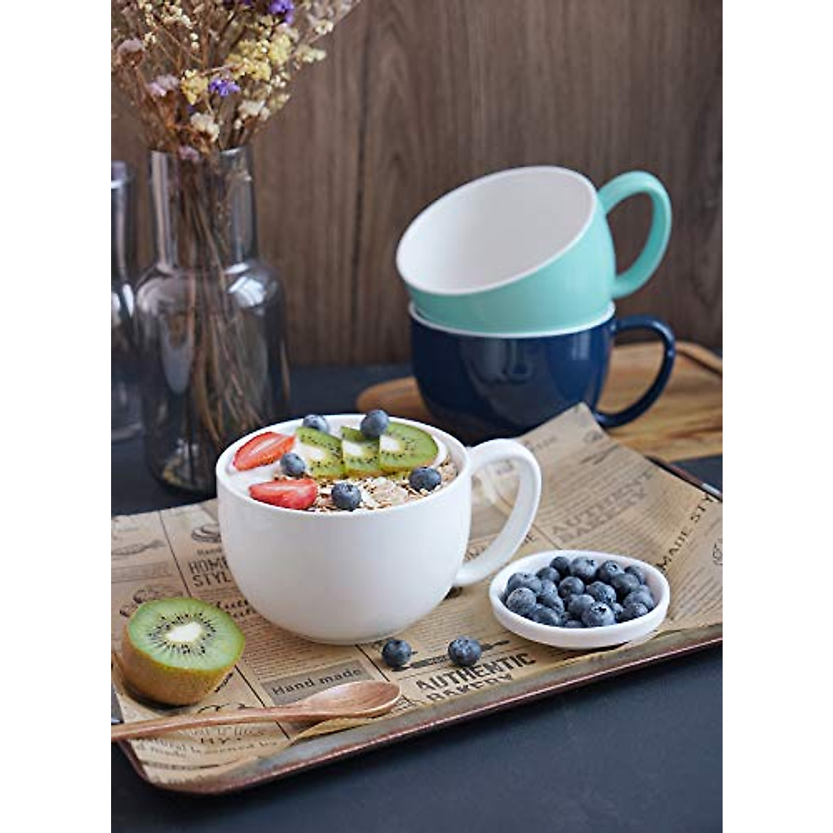 Sweese Porcelain 22oz Large Coffee Mugs Set of 4 - Soup Mug with Handles - Perfect for Hot Chocolate - Microwave Safe - White