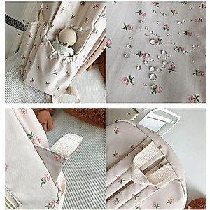 2023 Cute Preppy School Bag Floral Printed Kawaii Backpack Cottagecore Aesthetic Backpack BookBag Laptop Daypack (White)