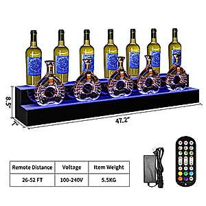 YITAHOME LED Lighted Liquor Bottle Display Shelf Supports USB & Power Bank, 2-Step 48-inch Bar Liquor Alcohol Shelf for Home Counter Party, Acrylic Mounted Whiskey Rack Stand with Remote & App Control