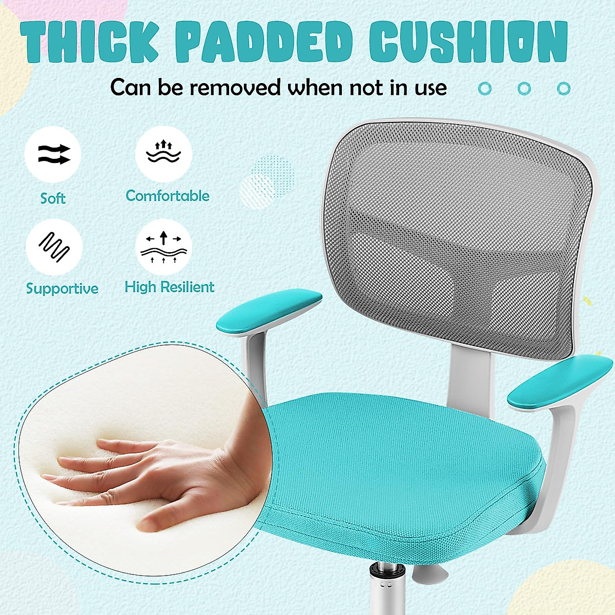 HONEY JOY Kids Desk Chair, Height Adjustable Children Study Chair, Swivel Mesh Task Student Chair, Universal Casters, Child Computer Desk Chair for Boys Girls Age 3-10 (Green)