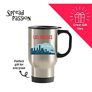 SpreadPassion Los Angeles Travel Mug- Funny Tea Hot Cocoa Coffee Insulated Tumbler Cup - Novelty Birthday Christmas Anniversary Gag Gifts Idea