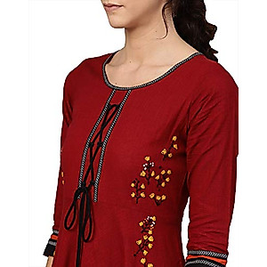 Yash Gallery Women's Cotton Slub Embroidered Anarkali Kurtis (Maroon)