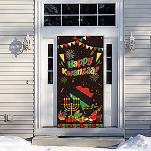 Kwanzaa Decoration Happy Kwanzaa Door Cover Kwanzaa Party Hanging Banner Kwanzaa Backdrop Indoor Outdoor African American Holiday Festival Decor for Kwanzaa Home Office Supplies, 70 x 35 Inches