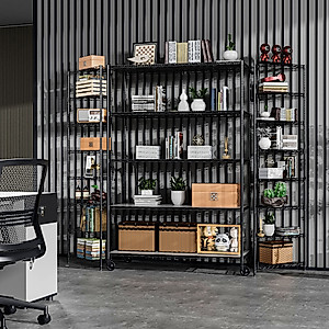 5 Tier NSF Metal Shelf Wire Shelving Unit, Heavy Duty Adjustable Storage Rack with Wheels & Shelf Liners, Black - 82" H x 48" L x 24" D 6000lbs Capacity