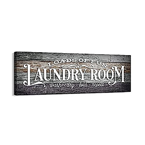 Kas Home Vintage Laundry Room Sign Canvas Wall Art | Laundry Schedule Funny Rules Prints Signs Framed | Bathroom Laundry Room Decor (17 x 6 inch, Laundry - E)