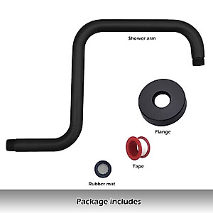 13 Inches S-Shaped Black Shower Arm with Flange High Rise Extender, 13 Inches Long Stainless Steel Rainfall Shower Head Pipe Arm