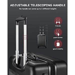 3 Piece Luggage Sets Expandable, Hardshell Travel Suitcase with Double Spinner Wheels and TSA Lock, (Black)