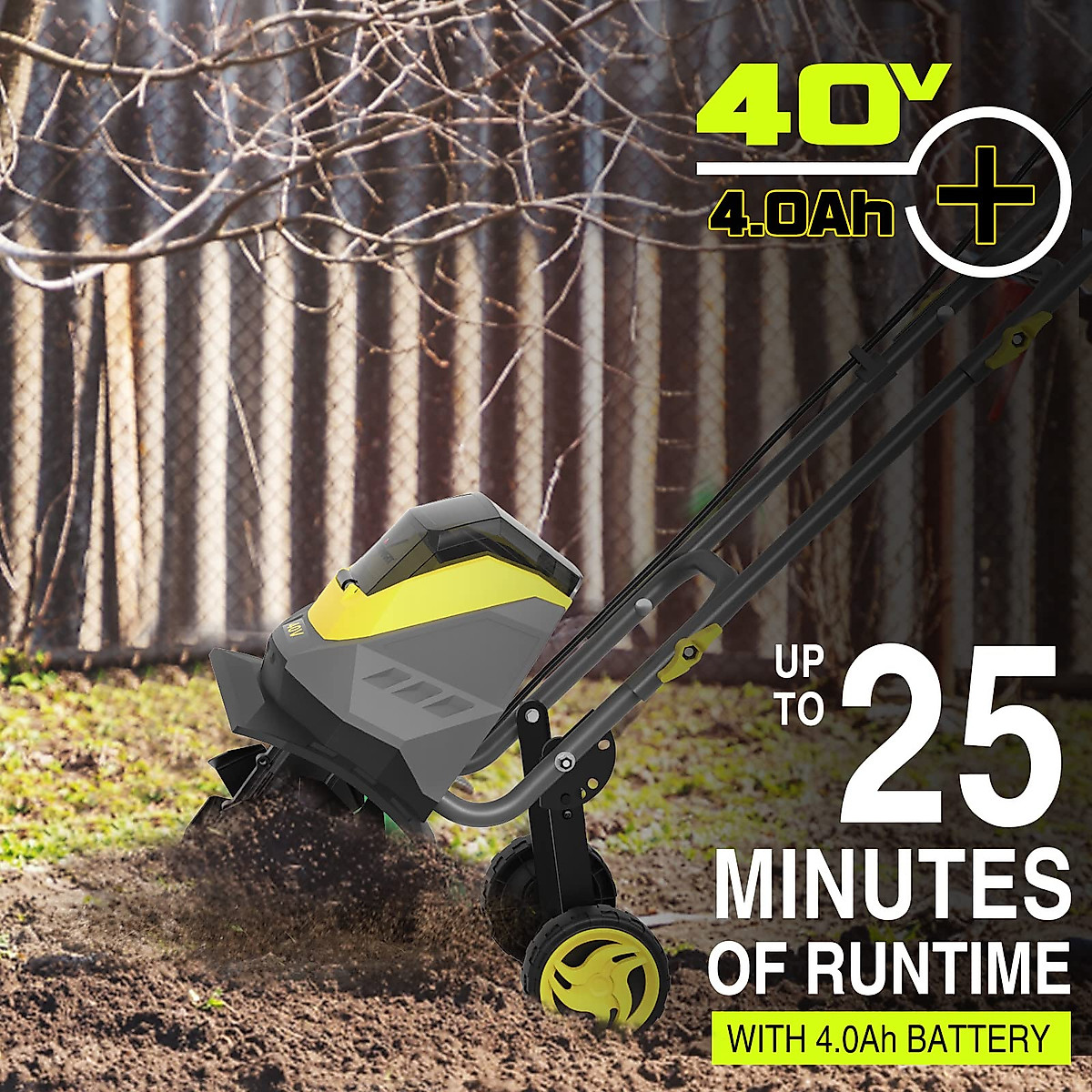 PowerSmart 40V 12" Cordless Tiller/Cultivator, Two 20V 4.0Ah Battery and Charger Included