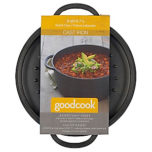 GoodCook Pre-Seasoned Cast Iron Dutch Oven, 5 Quart, Black