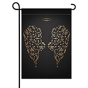 Uanvaha Golden Wings Garden Flags 12.5X18 Double Sided Halo Heart on The Black Background Abstract Angel Small House Flag Outdoor Home Patio Lawn Farmhouse Decor
