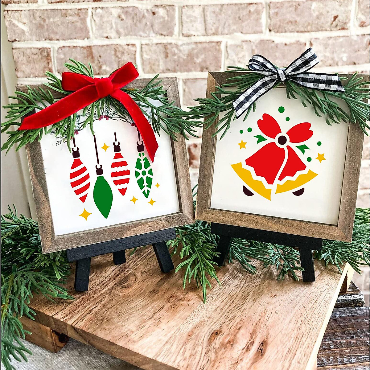 Christmas Stencils for Painting on Wood,3x3” Reusable Holiday Xmas Stencil Drawing Templates for Christmas Tree/Tier Tray/Window Decor