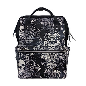 Diaper Bags Gothic Skull Damask Scary Halloween Fashion Mummy Backpack Multi Functions Large Capacity Nappy Bag Nursing Bag for Baby Care for Traveling