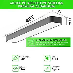 bulbeats 4FT 5“ Flush Mount Light Fixture, 50W Linear Kitchen Ceiling Light Fixtures, 7000LM 5000K Led Wrap-Around Shop Lights for Garage Office, Fluorescent Light Replacement(4 Pack)