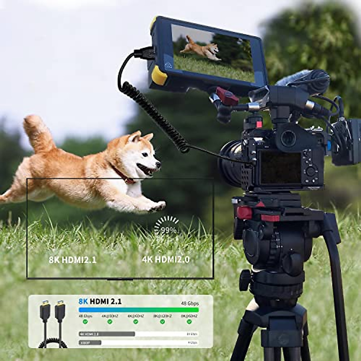 Dutttek 8K Mini HDMI to Mini HDMI Coiled Cable, 48Gbps Mini HDMI 2.1 Cable, Extreme Slim/Thin Mini hdmi Male to Male Coiled Cable, for TV Box or Disk Player 1.2M