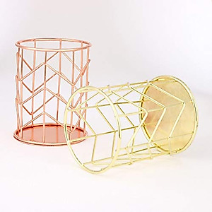 UXZDX New Gold Wrought Iron Storage Basket Rose Gold Office Multifunctional Desktop Simple Tableware Storage Pen Holder (Color : Rose Gold)
