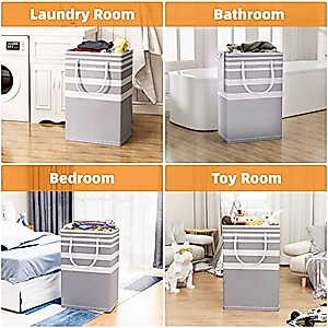 VOSGO Laundry Basket, 3-Pack 75L Waterproof Laundry Hamper, Collapsible Laundry Bag with Extended Handles, Organization Baskets for Clothes Toys, Family Dorm Room & Laundry Room Essentials, Grey