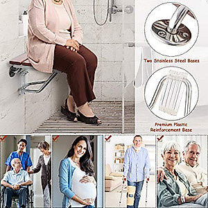 Giantex 15" Folding Shower Seat Bench Wooden Wall Mount Solid Wood Construction W/Steel Frame, 300lb Capacity for Senior, Handicap Disabled, Medical Use Foldable Bathroom Stool Foldaway Shower Chair