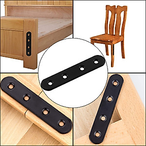 30 PCS Black Straight Braces, Cast Iron 100MM X 20MM X 3MM Heavy Duty Corner Braces for Wood, Mending Plate Connector Joining Bracket for Fence, Shelves, Furniture and Cabinet, Round End