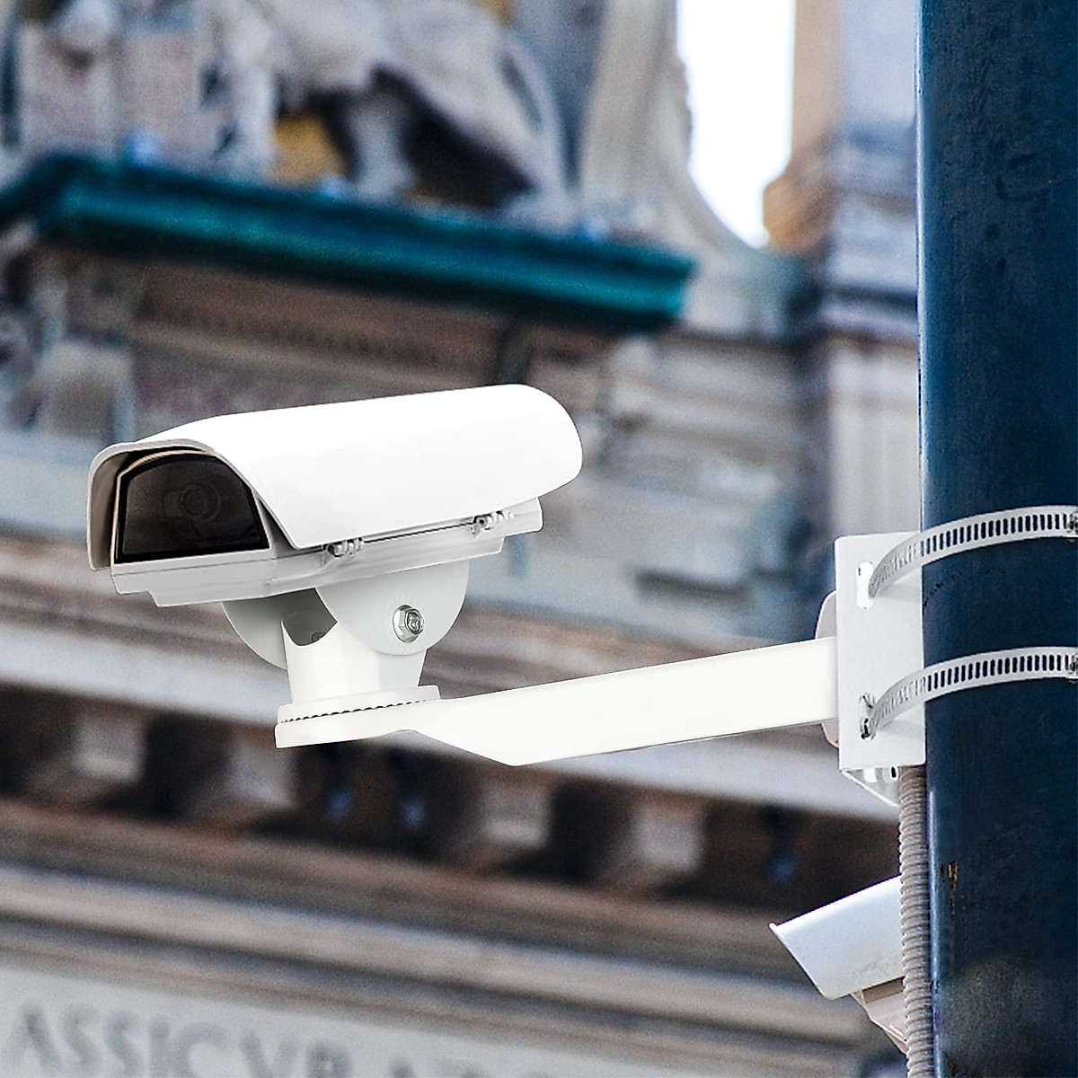 wsdcam CCTV Security Camera Universal Mounting Bracket for Corner Wall & Utility Pole, 90° Rotation Adjustable Indoor Outdoor Monitor Camera Mount with 2 Loops for Dome Camera/IP Camera/CCTV Camera