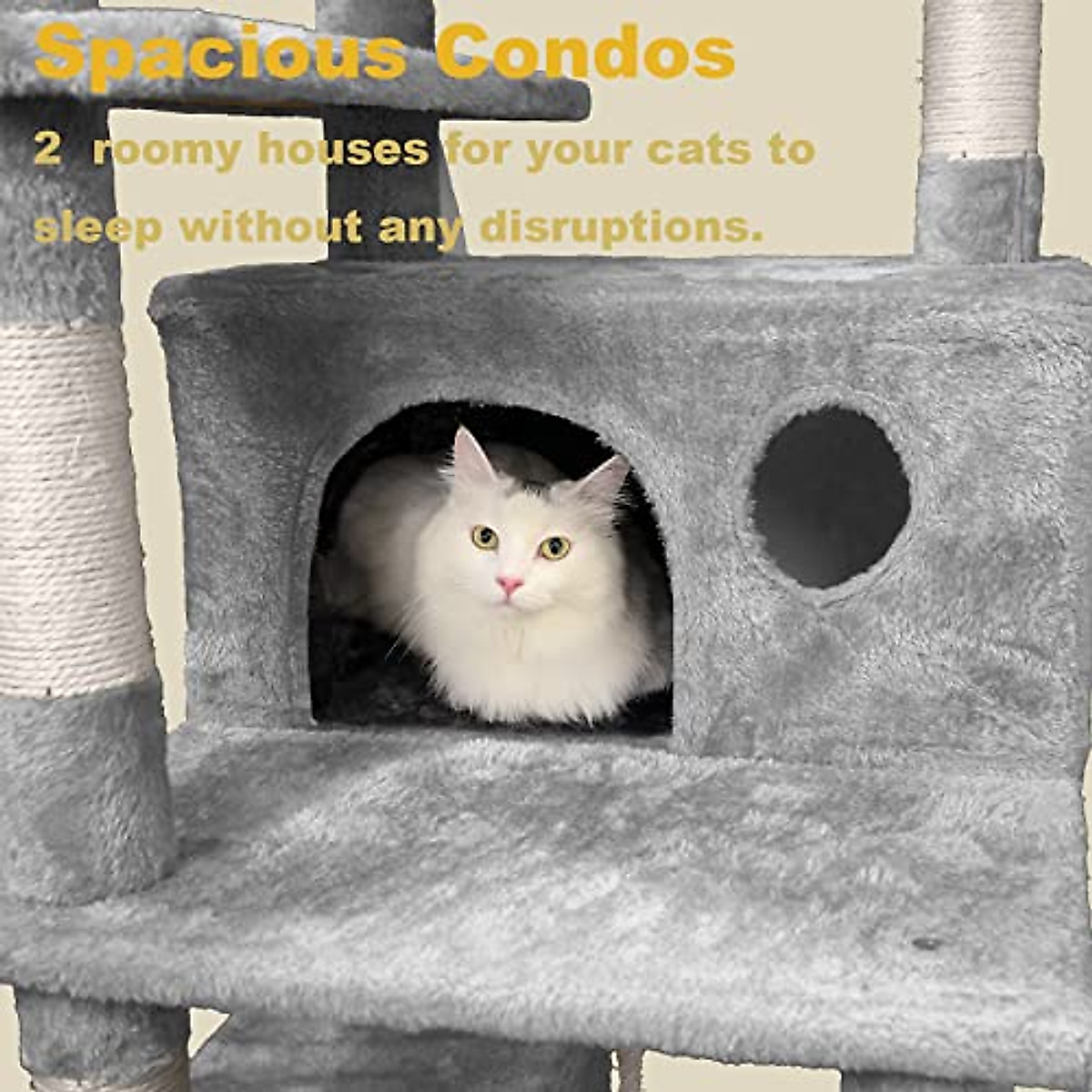 NEGTTE Cat Tree Tower for Indoor Cats,64 inches Large Multi-Level Cat Activity Center with Condos,Scratching Posts,Removable Fur Ball Sticks,Light Gray