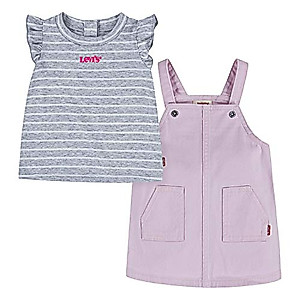Levi's Baby Girls' Graphic T-Shirt and Skirtall 2-Piece Outfit Set, Grey/Pink, 6
