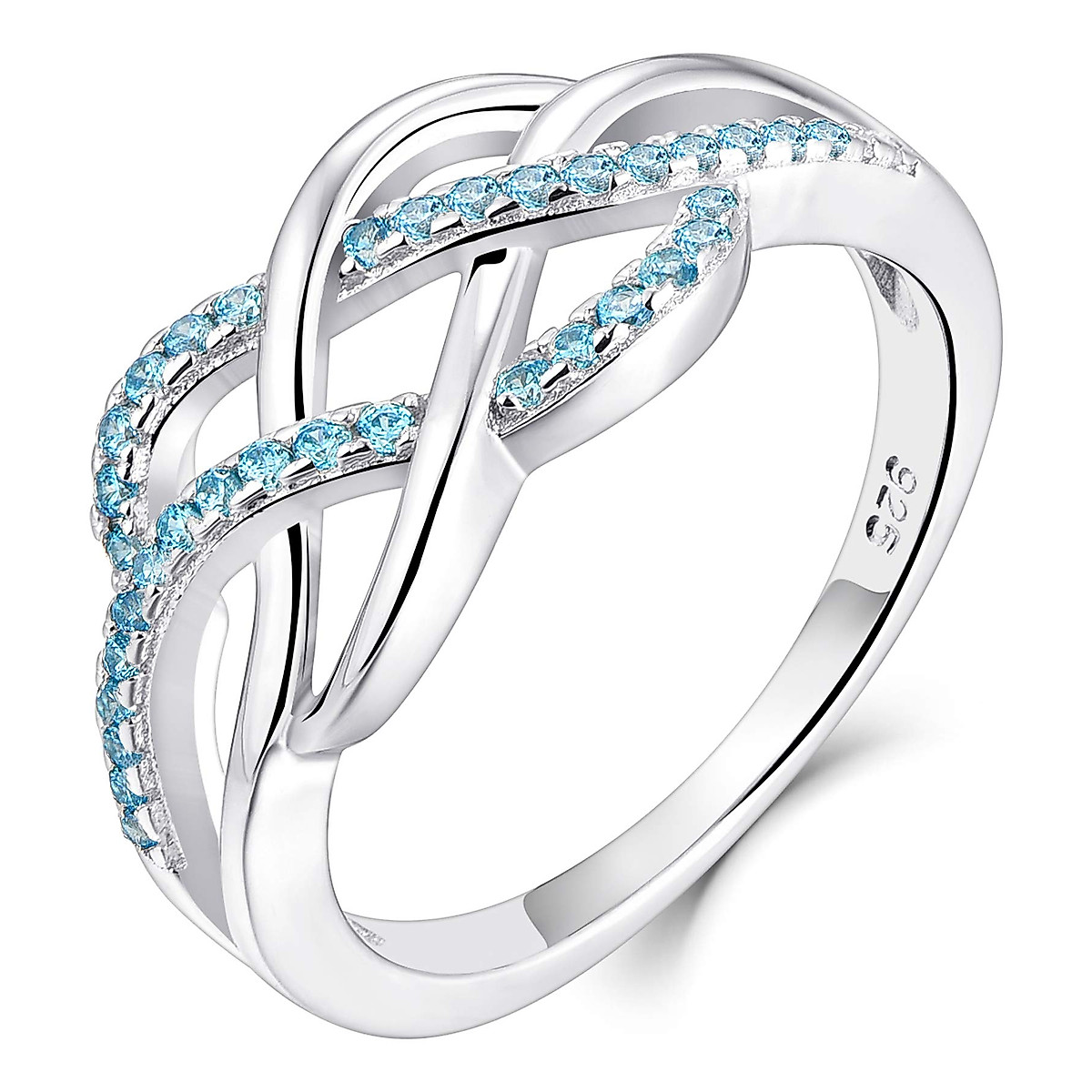 YL Celtic Knot Rings 925 Sterling Silver Twisted Knot Ring 18k White Gold Plated Created Aquamarine Infinity Statement Rings-size7