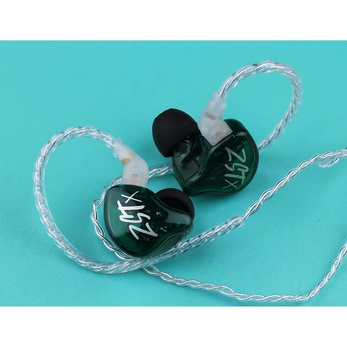 Linsoul KZ ZST X 1BA+1DD Hybrid Dual Driver HiFi in-Ear Earphones with Silver-Plated Detachable 2Pin Cable for Musicians Audiophile (with Mic, Green)