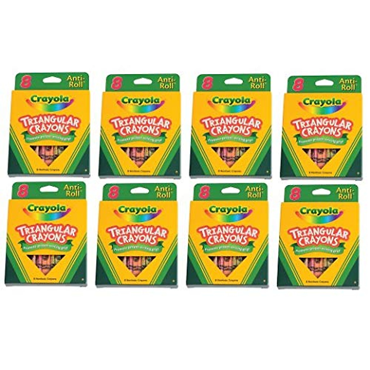 Constructive Playthings Crayola Crayons Bulk, Anti-Roll Triangle Crayons, Classroom Art Supplies for Teachers and Students in Elementary School and Daycares, 8-Pack Crayola Set, 2 Years & Older