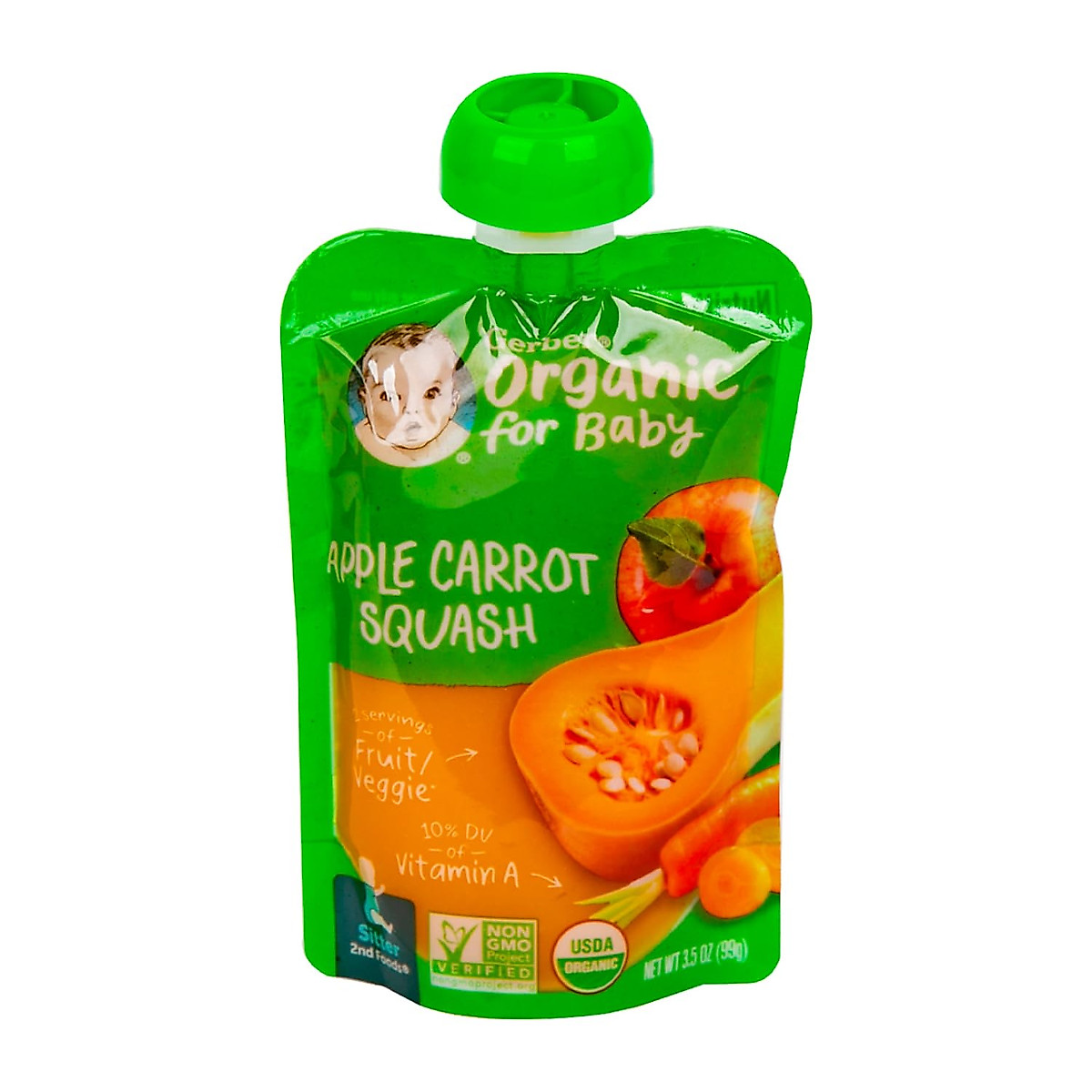 Gerber Organic Apples, Carrots, Squash Baby Food, 3.5 Oz Pouch