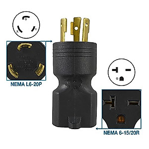 Conntek 30125 L6-20P to 6-15/20R Plug Adapter, 20 Amps 250 Volt , Black